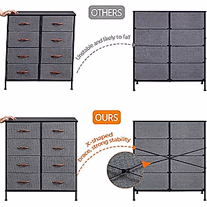 Topeakmart 8 Drawers Organizer - Furniture Tall Storage Tower Unit for Hallway, Living Room, Nursery - Sturdy Metal Frame, Easy Pull Handle Fabric Bins, Dark Gray
