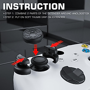 PlayRealm NO FALLING OFF Thumbstick Extender & Silicone Grip Cover 2 Sets for Xbox Series X/S & Xbox One S/X Controller(Turbo Black)