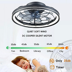 AVORHING Ceiling Fan with lights Remote Control,20" Low Profile Ceiling Fan,6 Wind Speeds Dimmable Caged Flush Mount Ceiling Fan,Smart Modern Ceiling Fan for Kids Room,Bedroom, Kitchen (Black)