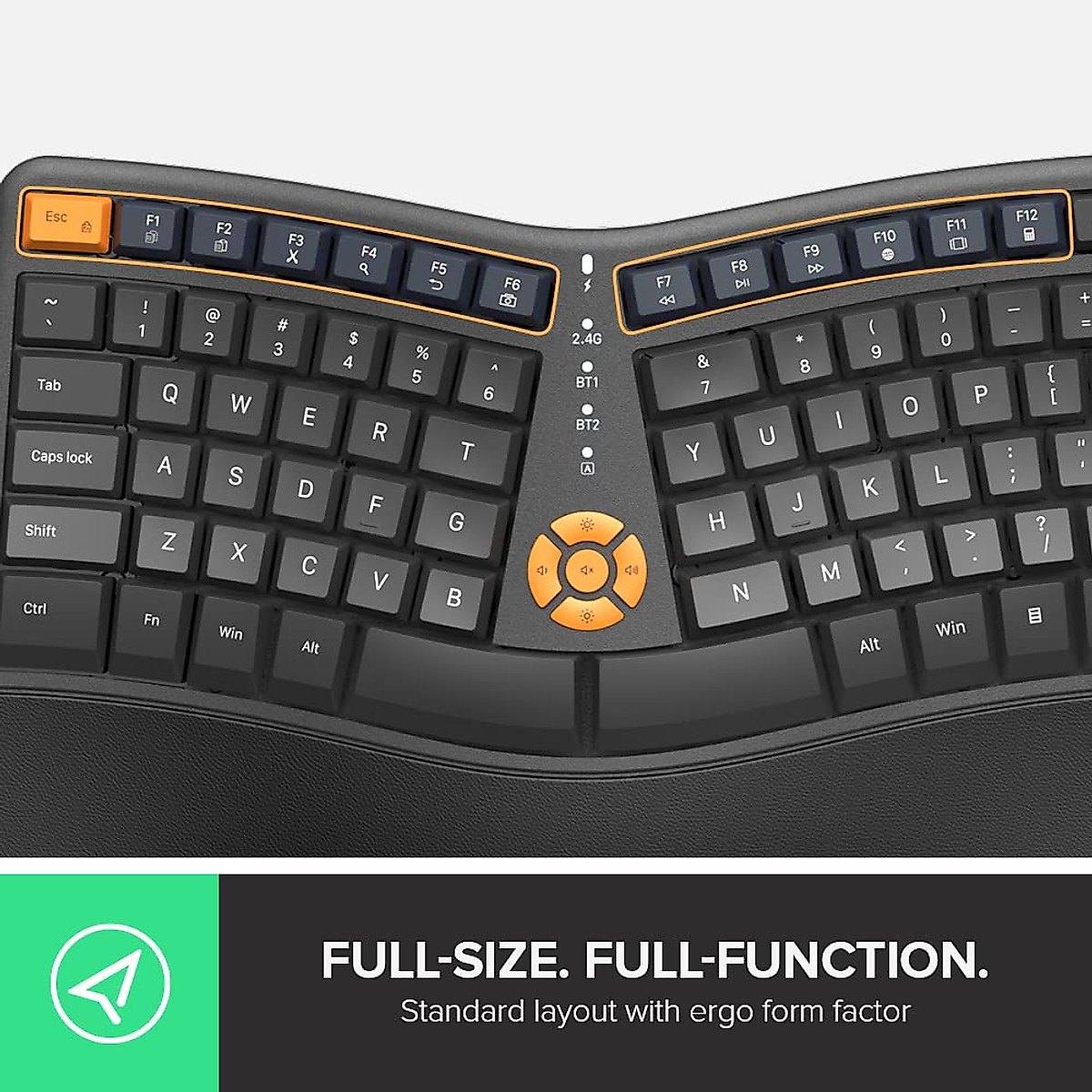 DeLUX Wireless Ergonomic Keyboard - Ergo Split Keyboard with Palm Rest for Natural Typing, 2.4G and Bluetooth, Full-Size, US Layout - Compatible with Windows and Mac OS (GM905, Graphite)
