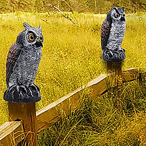 Hausse 2 Pack Fake Horned Owl Bird Scarecrow Decoy, Plastic Owl Bird Deterrents, Halloween Outdoor Decoration, Nature Enemy Pest Repellent for Outdoor Garden Yard