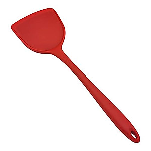 Silicone Non-stick Turner, High Heat Resistant to 480°F, KUFUNG Food Grade Solid Turner, BPA Free, Solid Spatula for Fish, Eggs, Pancakes (Solid Turner, Red)