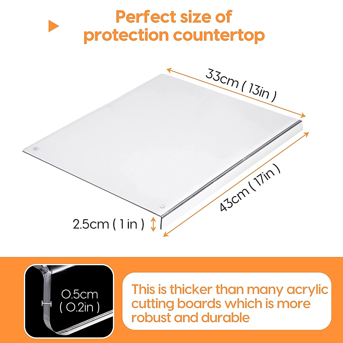 Acrylic Cutting Board with Counter Lip, 17" x 13" Clear Cutting Board Non Slip for Kitchen Countertop, Upgraded Thicker Large Cutting Board for Countertop Protector, Essentials Kitchen Gadgets