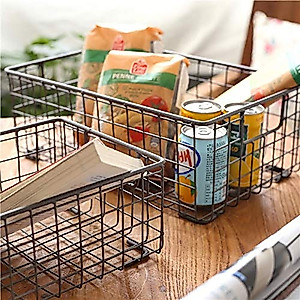 Kingrol 2 Pack Wire Storage Baskets with Handles, Metal Organizer Basket Bins for Home, Office, Nursery, Laundry Shelves Organizer