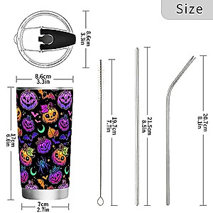 Jihqo Halloween Pumpkin Purple Tumbler with Lid and Straw, Insulated Stainless Steel Tumbler Cup, Double Walled Travel Coffee Mug Thermal Vacuum Cups for Hot & Cold Drinks 20oz