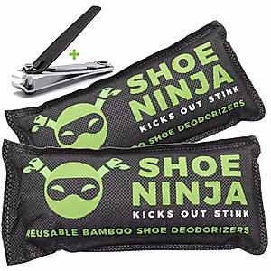 Shoe Deodorizer Inserts - Shoe Odor Eliminator - Activated Charcoal to Absorb Shoe Smell - Pack of 2 Shoe Smell Eliminator with Nail Clippers