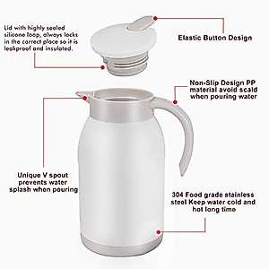 Stainless Steel Thermal Coffee Carafe Dispenser, Unbreakable Double Wall Vacuum Thermos Flask Large Capacity 40oz 1.2L Water Tea Pot Beverage Pitcher for Easter Party(White)
