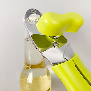 GOOCHOO Manual Can Opener 4-in-1 Stainless Steel Professional Can Opener, Food Safety, Ultra Sharp Cutting, Smooth Edge, Bottle Can Openers Perfect for Seniors with Arthritis (Green)