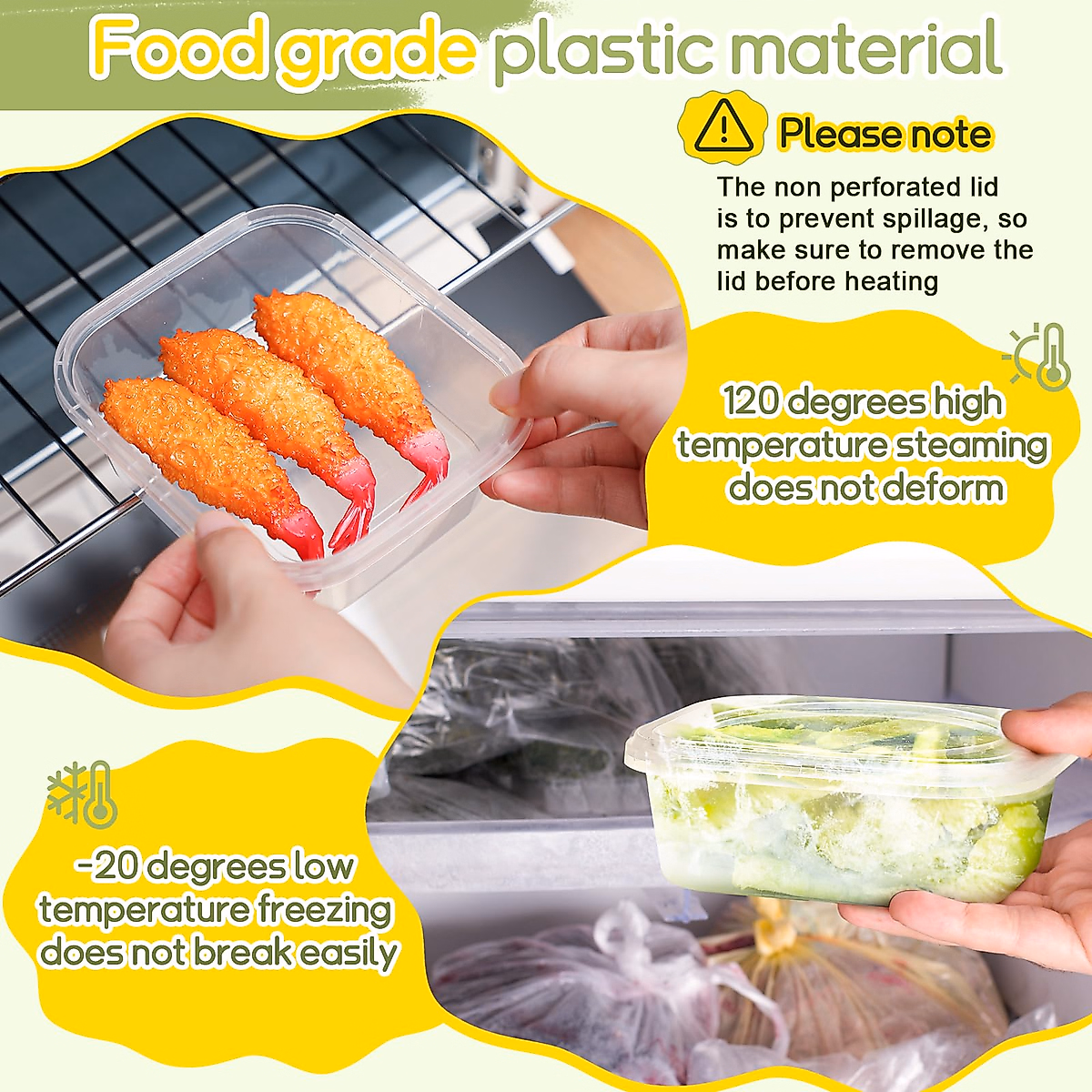 Yiyiring 50 Pack 12 oz Tamper Proof Containers with Lid Square Deli Plastic Sandwich Tiramisu Airtight Meal Container with Lids for Kitchen Storage