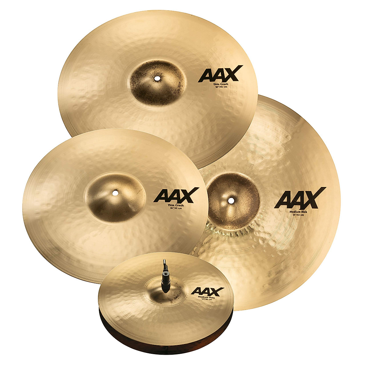 Sabian AAX Promotional Cymbal Set Thin Crash, Natural, (14" Hats, 16" Crash, 21" Ride, & Free 18" Crash) (25005XCPB)