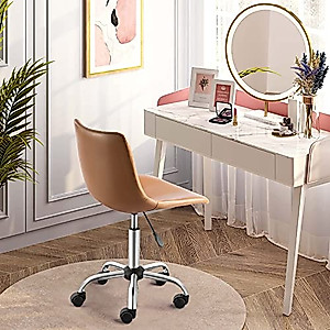 OFIKA Mid Back PU Leather Task Chair,Home Office Desk Chairs with Wheels, Leather Swivel Office Chair for Office, Home, Make Up,Small Space, Bed Room
