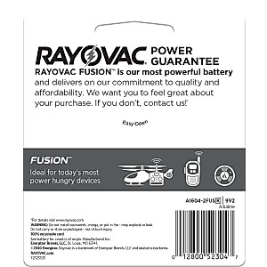 Rayovac Fusion 9V Batteries, Premium Alkaline 9V Battery (2 Count)