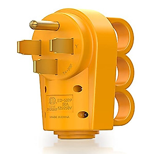 MICTUNING 125 250V 50Amp Heavy Duty RV Replacement Male Plug with Ergonomic Handle Yellow