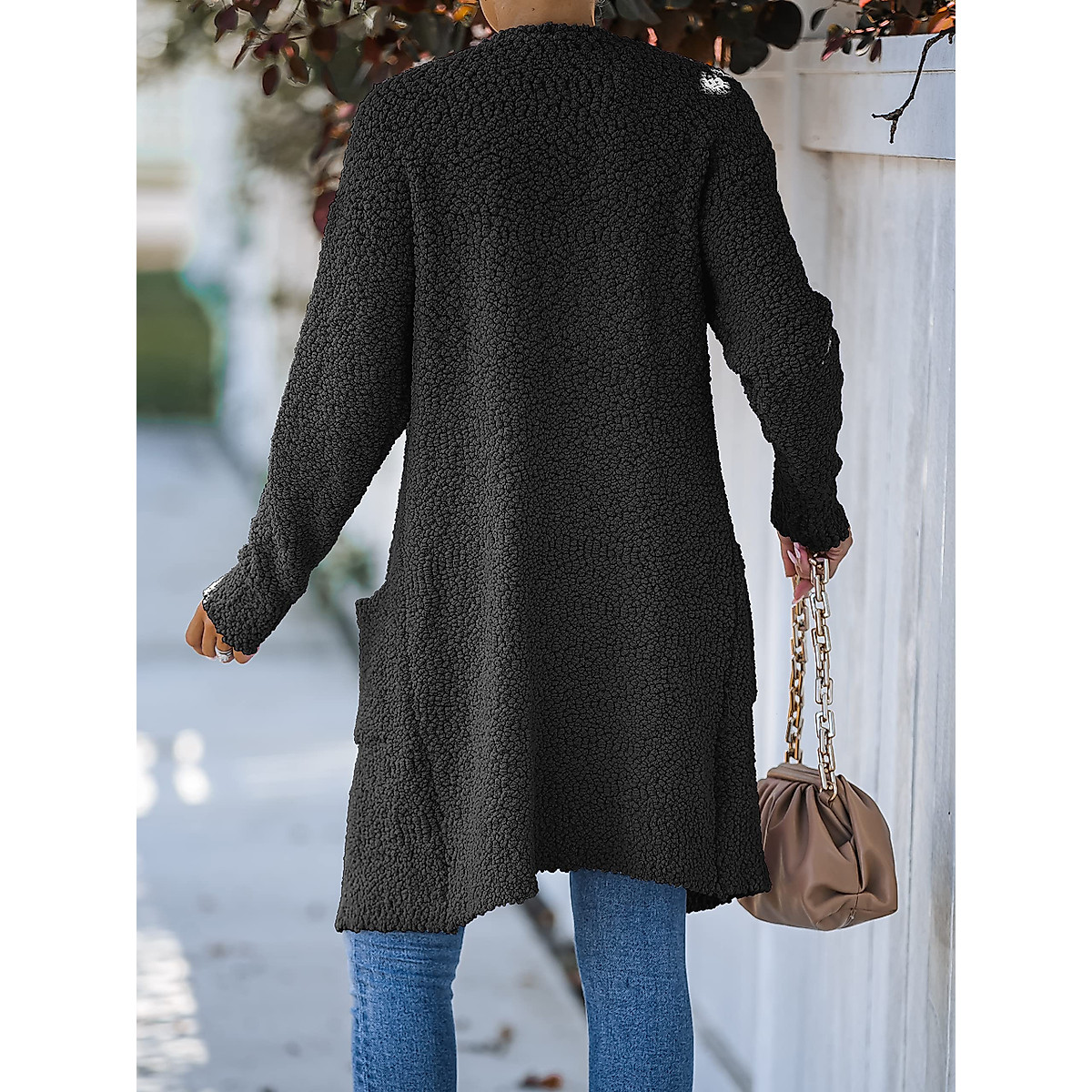 MEROKEETY Women's 2024 Winter Long Sleeve Soft Chunky Knit Sweater Open Front Cardigan Outwear Coat Black