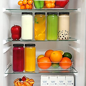 CUCUMI 8pcs 16oz Glass Juice Bottles with Lids, Reusable Juice Containers Drinking Jars Water Cups with Brush, Glass Straws, Lids with Hole and Blank Labels