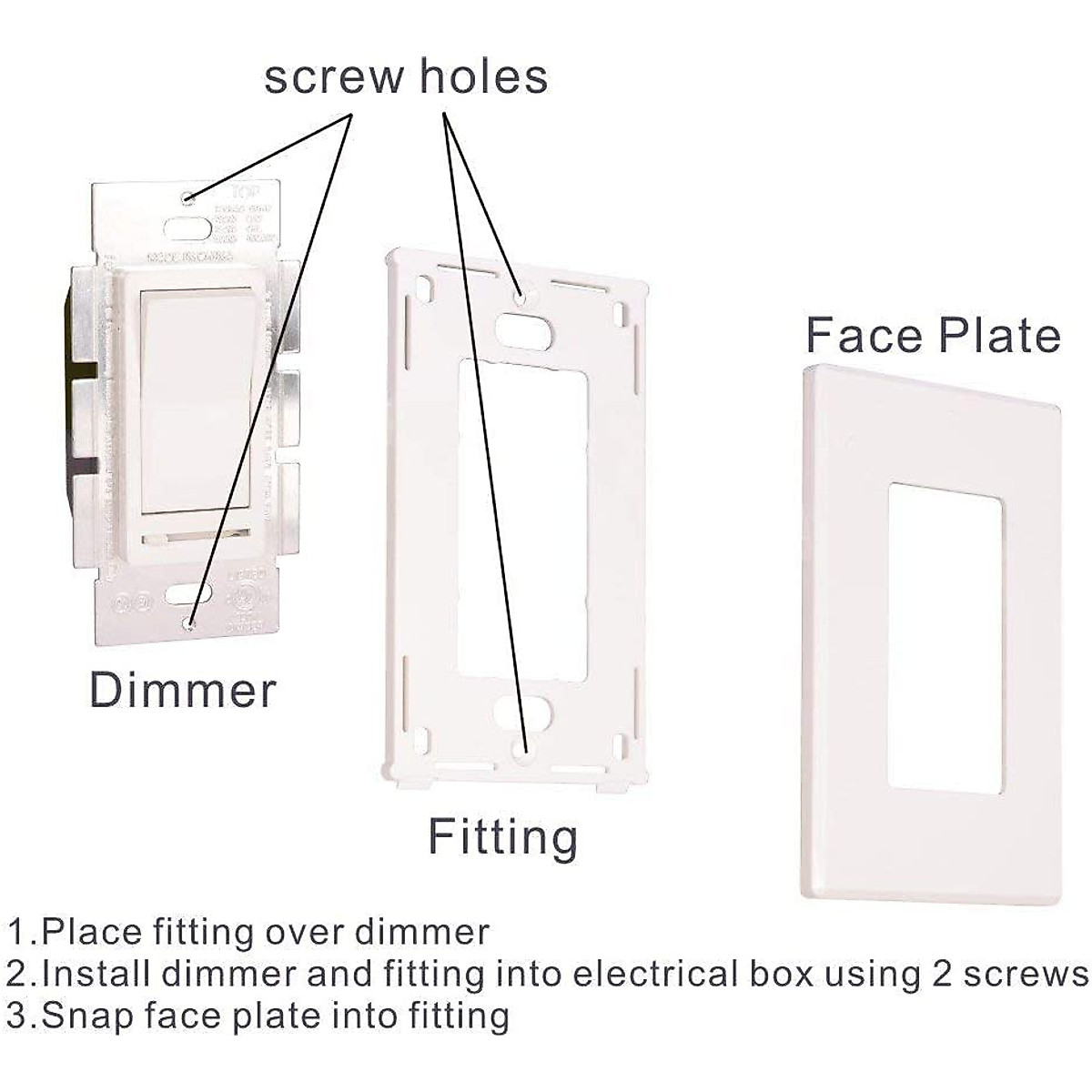 Cloudy Bay in Wall Dimmer Switch for LED Light/CFL/Incandescent,3-Way Single Pole Dimmable Slide,600 Watt max,Cover Plate Included