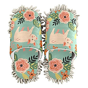 Kigai Microfiber Cleaning Slippers Flower Pig Leaf Washable Mop Shoes Slipper for Men/Women House Floor Dust Cleaner, Size L