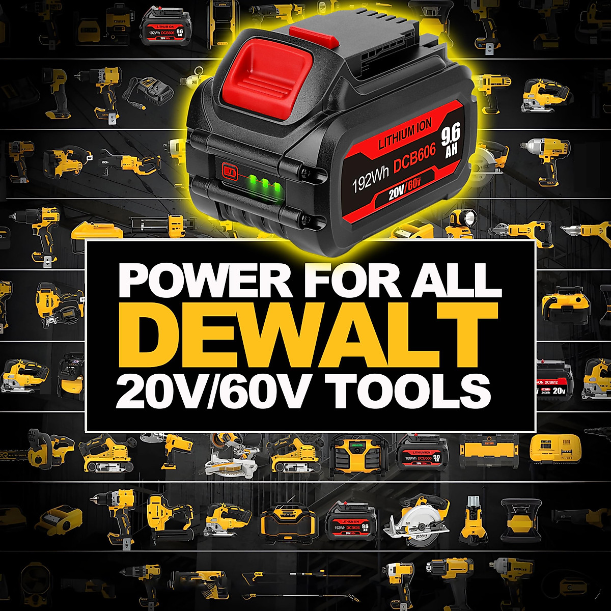 POWITEC 9.6Ah 20V/60V Replacement Battery for Dewalt 60V Battery DCB609 DCB606 DCB612 Compatible with Dewalt 20V/60V MAX Cordless Power Tools Lithium-ion Battery