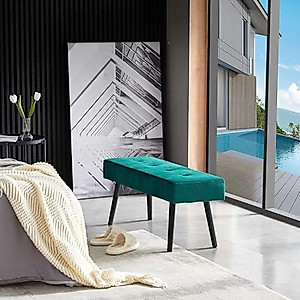 Homedot Bench for Entryway, Upholstered Dining Bench with No Arms Accent Bench Elegant Velvet Living Room Bench Tufted with Strong Metal Legs for Unisex