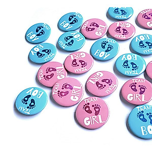 JEWSUN 50 Pcs Gender Reveal Badges Button Pins Team Boy Team Girl Button Pins Gender Reveal Party Decorations