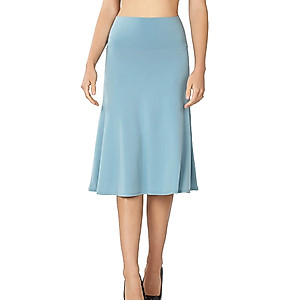 Nolabel 7502 Women's Knee Length A-Line Ruched Flared Skirt with Fold Over Elastic Waist Band Almond, Large