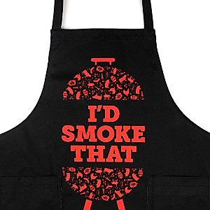 Lavley Funny Cooking Aprons Grilling Gift For Men & Women With Pockets, Extra Long Waist Ties & Adjustable Neck Strap (I'd Smoke That)