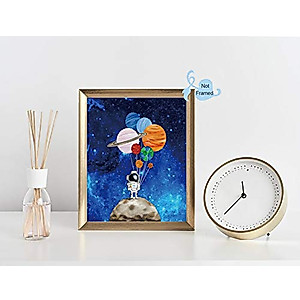 XUN Starry Outer Space Art Print-Galaxy Planets Astronauts Space Themed Canvas Wall Art(8"x10"x4pcs ，Unframed)-Perfect for Kids Boy Bedroom Decoration