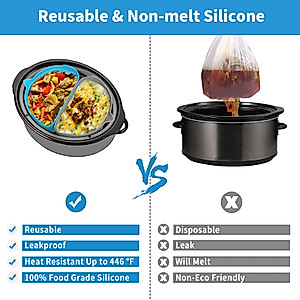 OUTXE Slow Cooker Divider Liner fit 6 QT Crockpot, Reusable & Leakproof Silicone Crockpot Divider, Dishwasher Safe Cooking Liner for 6 Quart Pot (Grey+Blue)