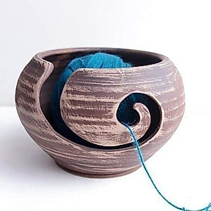 Knitting Yarn Bowl for Crochet Ceramic 7 x 4 inch - Home Knitting Needlework Storage Crochet Organizer Yarn Holder