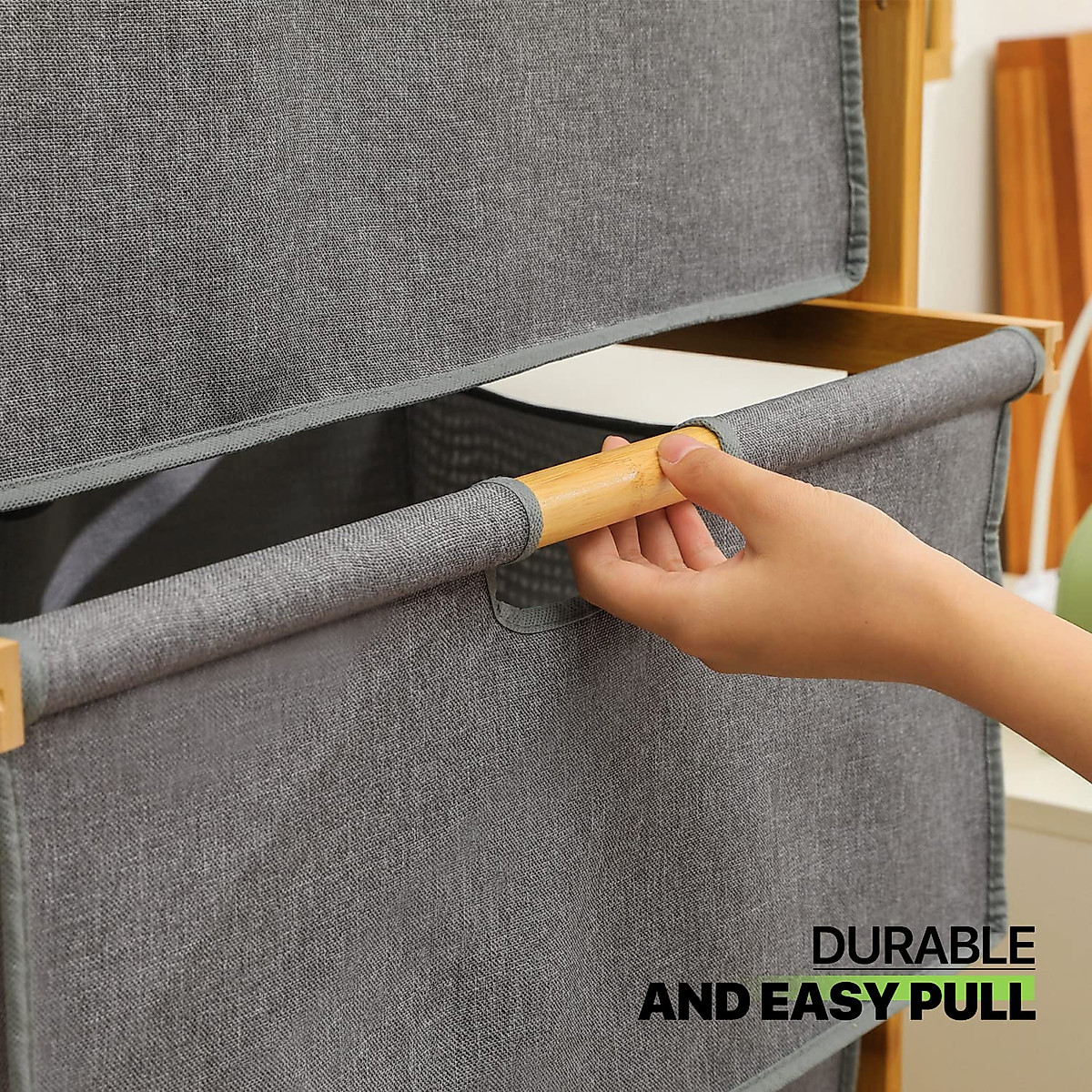 Magshion Storage Dresser with 2 Drawers, Bamboo Frame Fabric Storage Tower, End Side Table Nightstand with 2 Fabric Bins, Chest Storage Organizer for Bedroom, Living Room, Hallway