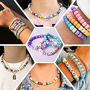 Quefe 3960pcs Pony Beads for Bracelet Making Kit 48 Colors Kandi Beads Set, 2400pcs Plastic Rainbow Bead Bulk and 1560pcs Letter Beads with 20 Meter Elastic Threads for Craft Jewelry Necklace