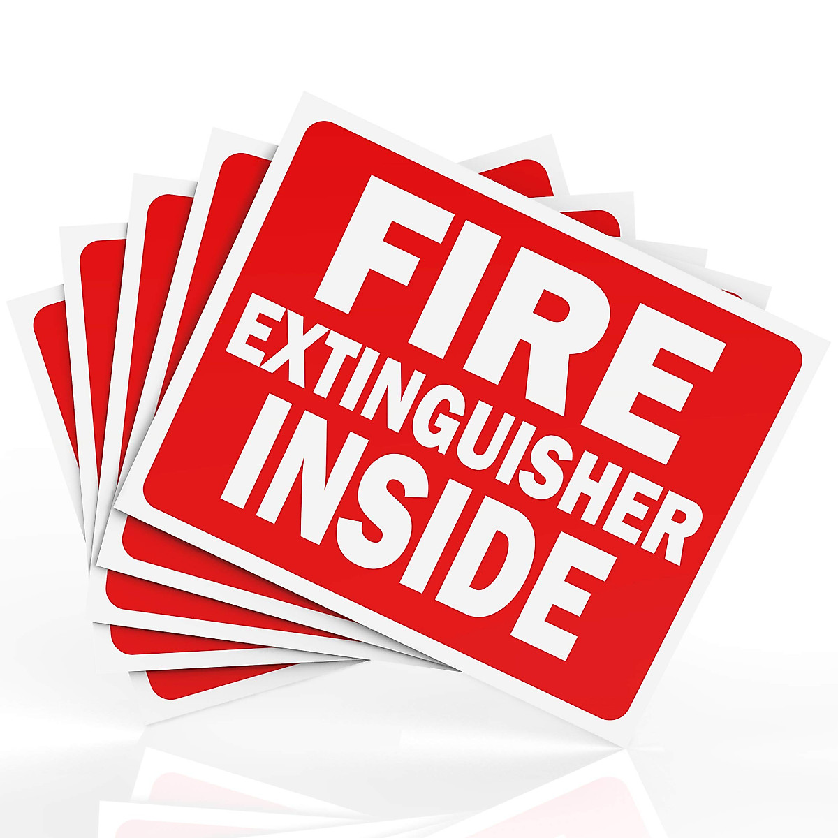 Fire Extinguisher Inside Sticker Sign - Safety Signs - 5 Pack - 4" X 5" - Durable Self Adhesive, Weatherproof & UV Protected - Red/White in Color - Ideal Decals for Trucks, Cabinets or Equipment