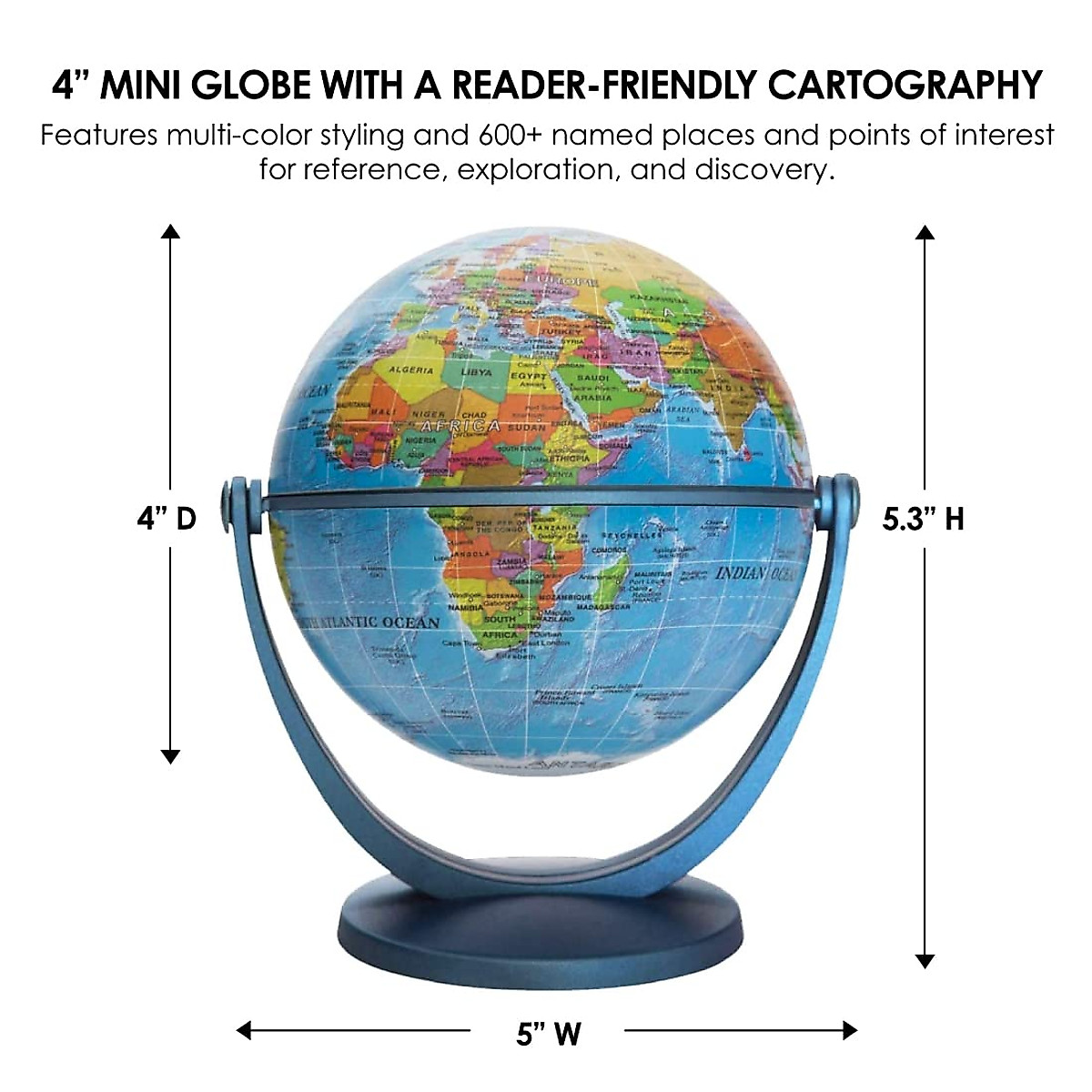 Waypoint Geographic GyroGlobe World Globe, 4", Blue Oceans