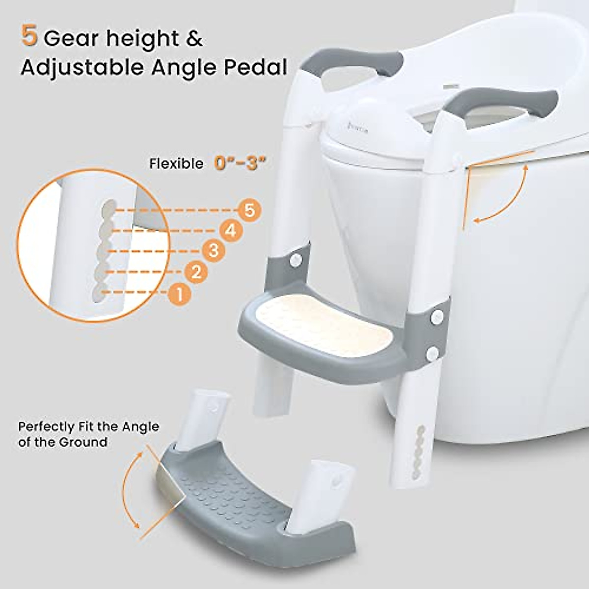 JASSONE® Potty Training Seat, Toddler Step Stool, 2 in 1 Potty Training Toilet for Kids, Baby Seat with Splash Guard and Anti-Slip Pad for Boys Girls Potty Training, Grey