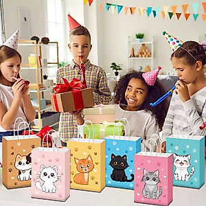 Zhanmai 24 Pcs Cat Goodie Bags Cat Party Favor Kitty Gift Bags with Handles Cat Candy Treat Paper Bags for Kids Cat Birthday Party Decoration Supplies for Pet Adoption