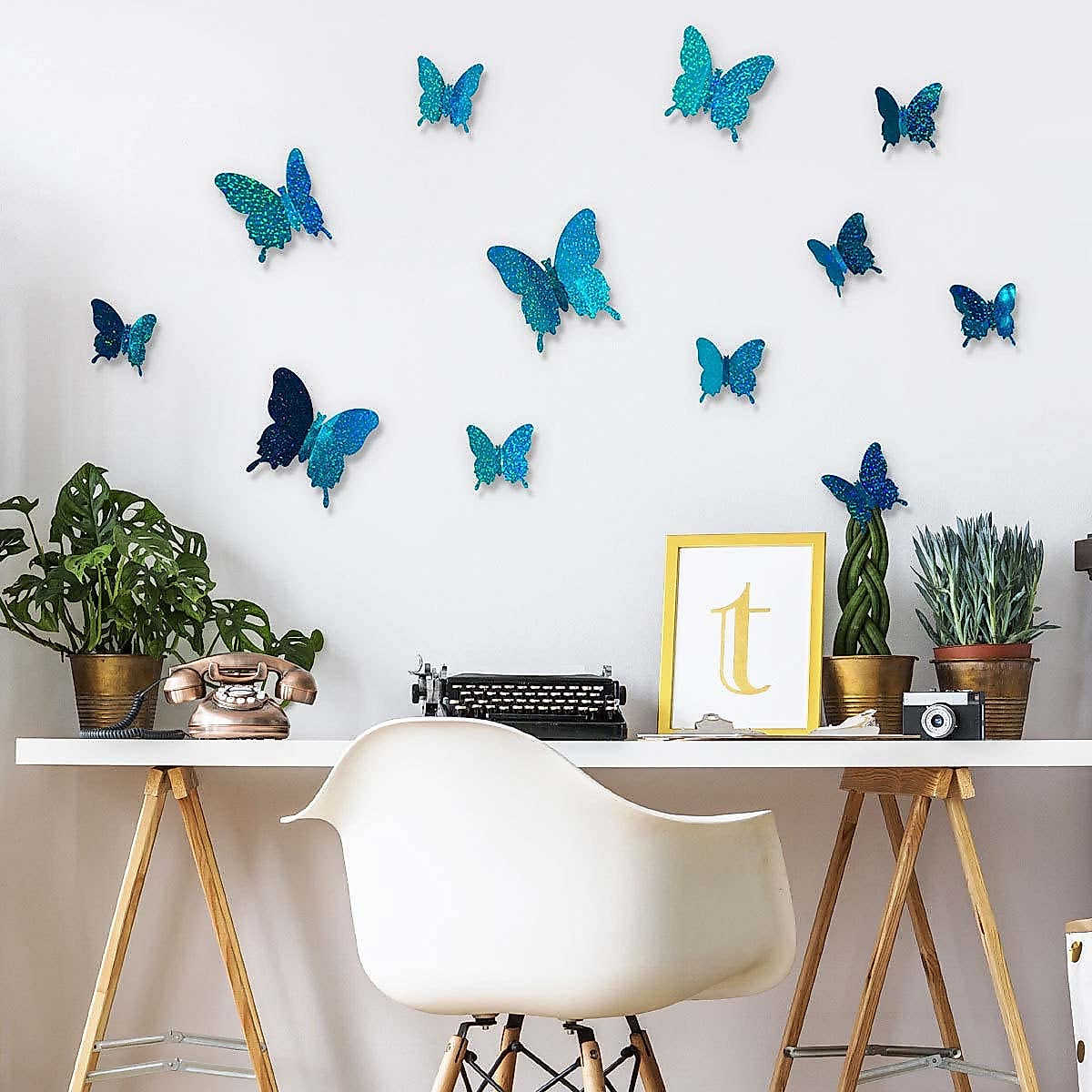 24pcs 3D Butterfly Removable Mural Stickers Wall Stickers Decal for Home and Room Decoration (Indigo)