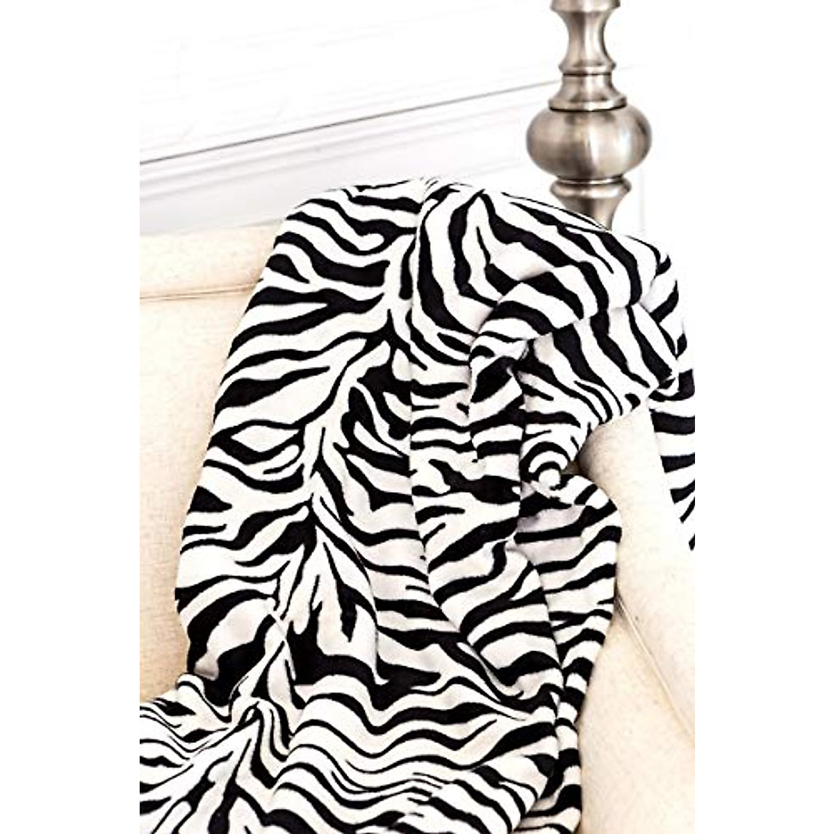 Home Must Haves Zebra Animal Print Safari Bed Blanket Bedding Throw Fleece Super Soft Warm Cozy Plush, Queen Size, Black And White