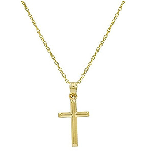 Amanda Rose Collection 10K Yellow Gold Petitie Cross Pendant Necklace on a 10K Yellow Gold 18 inch chain