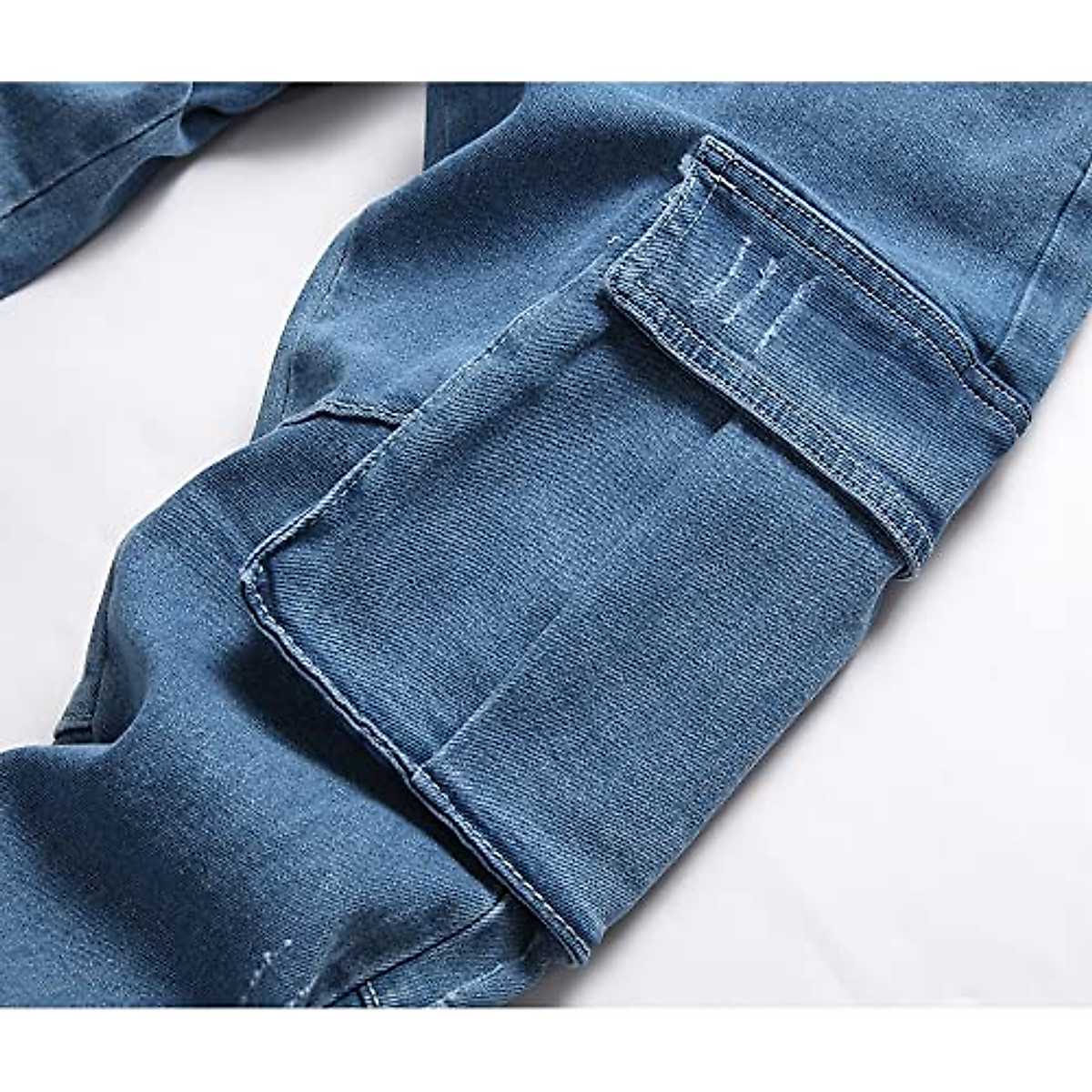 LZLER Men's Stretch Skinny Jeans Multi Pockets Slim Fit Elastic Jeans Comfort Tapered Leg Cargo Pencil Denim Pants(8604LB,38)