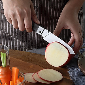 ZhengSheng 4.5" Folding Kitchen Knife Ultra Sharp 440A Stainless Steel blade Peeling Utility Knife Natural Olive Handle Portable Fruit knife for BBQ trip Outdoor Camping.