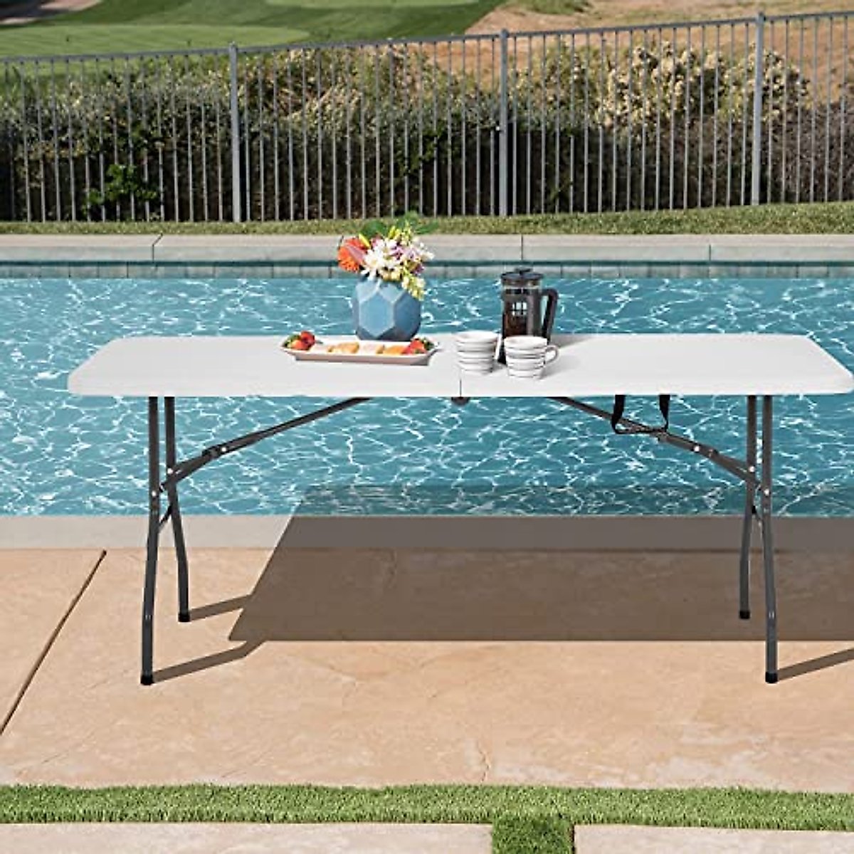 FDW Folding Tables, Plastic 6ft Folding Table,Half Portable Foldable Table for Parties, Backyard Events,White
