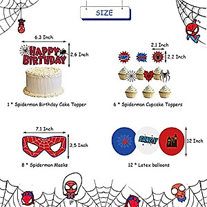 CrzPai Spiderman Birthday Party Decorations Superhero Themed Party Supplies Favors With Banner, Welcome Hanger, Toy Masks, Cake Toppers and Latex Balloons