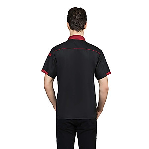 Chef Short Sleeve Unisex Classic Double-Breasted Coat Jacket (Black, Large)