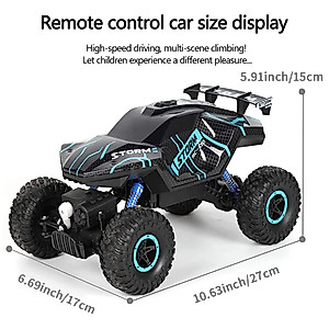 RC Cars Remote Control Car 1:16 4WD Off Road Rock Crawler, 2.4GHz All Terrain Monster Truck with Rear Fog Stream 5 LED Lighting Modes, 2 Battery for 60 Min Play, Toy Car Gift for Kids and Adults