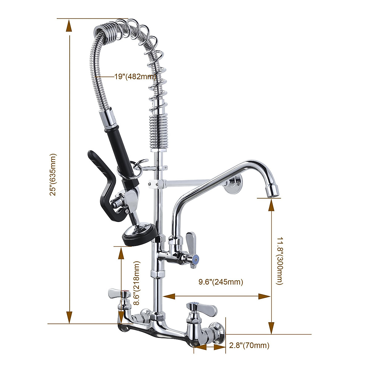 Commercial Sink Faucet with Sprayer: ALEASHA 25 Inches Commercial Kitchen Faucet Chrome with 8 Inches Adjustable Center, 9.6 Inches Swivel Spout for Restaurant Industrial Kitchen