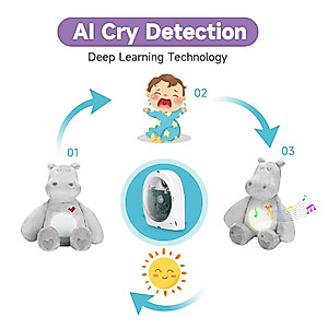 Voices Baby Plush Toy AI Smart Cry Detection Musical White Noise Machines Newborn Bouncer Registry Gifts, Cute Stuff Plushies Animal Light Toy with Sleep Sound Nursery Décor Toddlers Soother