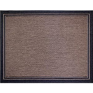 Gertmenian Indoor Outdoor Area Rug, Classic Flatweave, Washable, Stain & UV Resistant Carpet, Deck, Patio, Poolside & Mudroom, 5x7 Ft Standard, Simple Border, Black Nut Brown, 21358