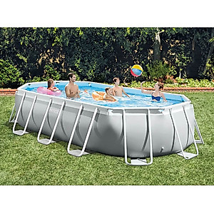 Intex Powder Coated Steel Tubing Outdoor Rectangular Frame Above Ground Pool Set with Ladder, Ground Cloth, and Filter Cartridges (6 Pack)