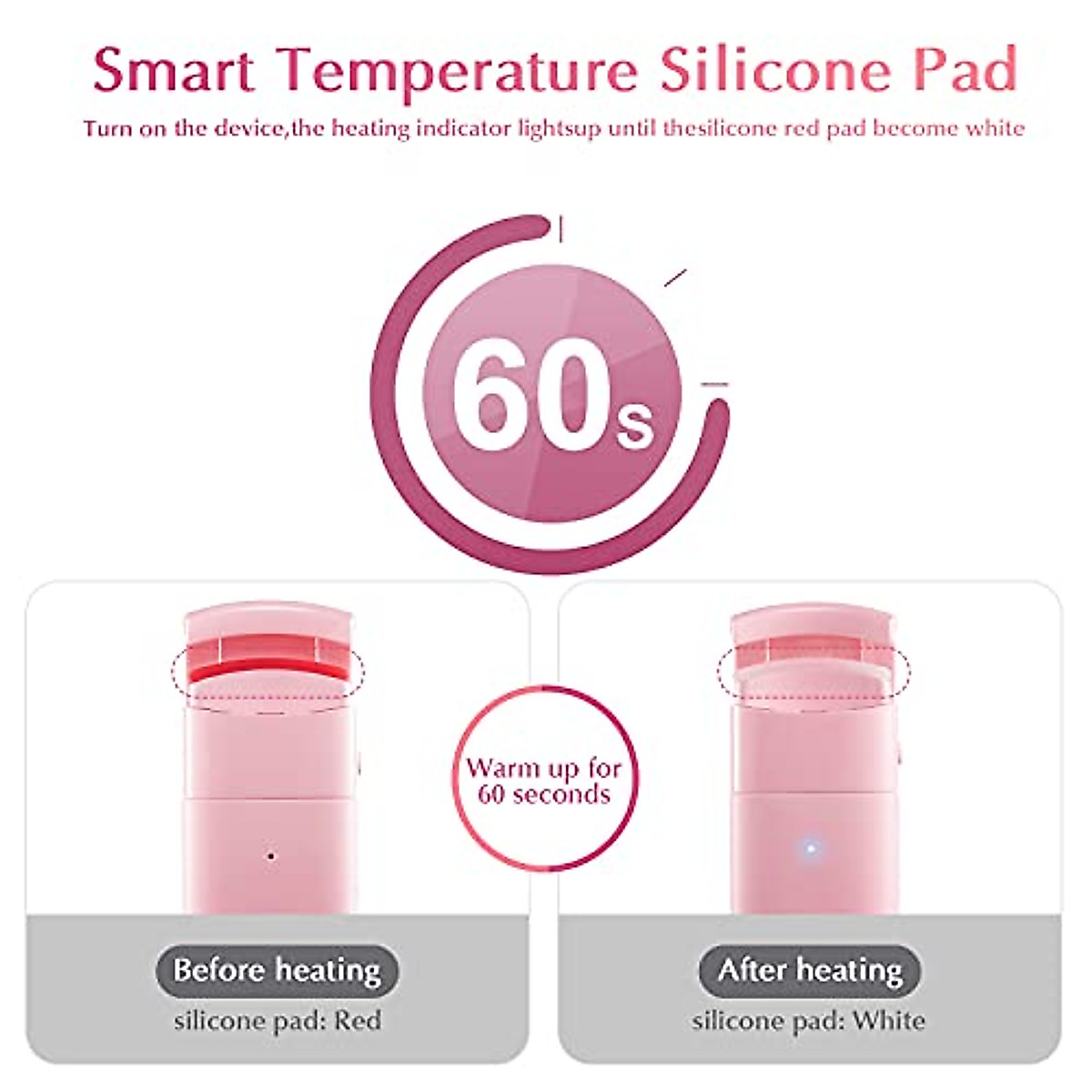 Heated Eyelash Curler, Electric Eyelash Curler with Flexible Silicone Pad, One-Step Lash Curler for Long & Voluminously Curled Eyelashes in Seconds, Last All Day. Battery Included