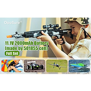 HYF 2 pcs 11.1V 2000mAh 501855 Soft-Gun Toy Rechargeable Li-ion Batteries SM2P Plug with a USB Charging Cable for WPL RES V-3 ESC 1/16 Crawler and Some Water-Gun Toy